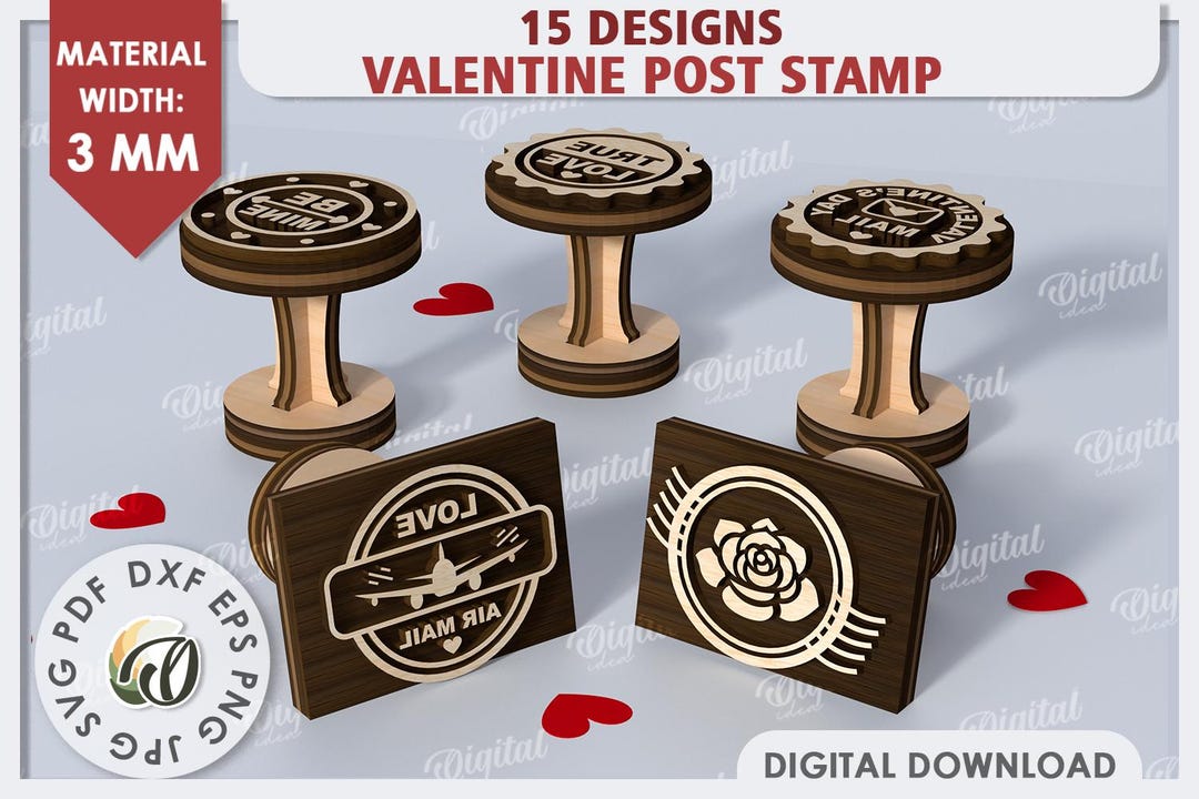 3D Wooden Valentine's Day Post Stamps Bundle, Love Stamp Laser Cut ...