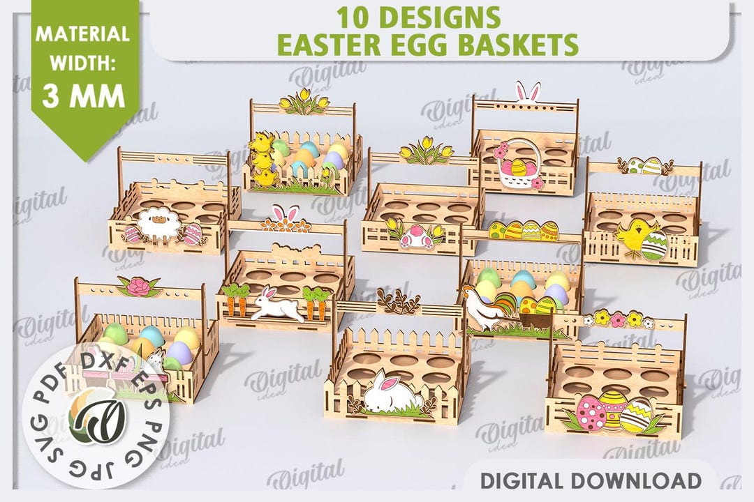 3D Easter Egg Baskets Bundle, Wooden Egg Stand Laser Cut, Easter Egg ...