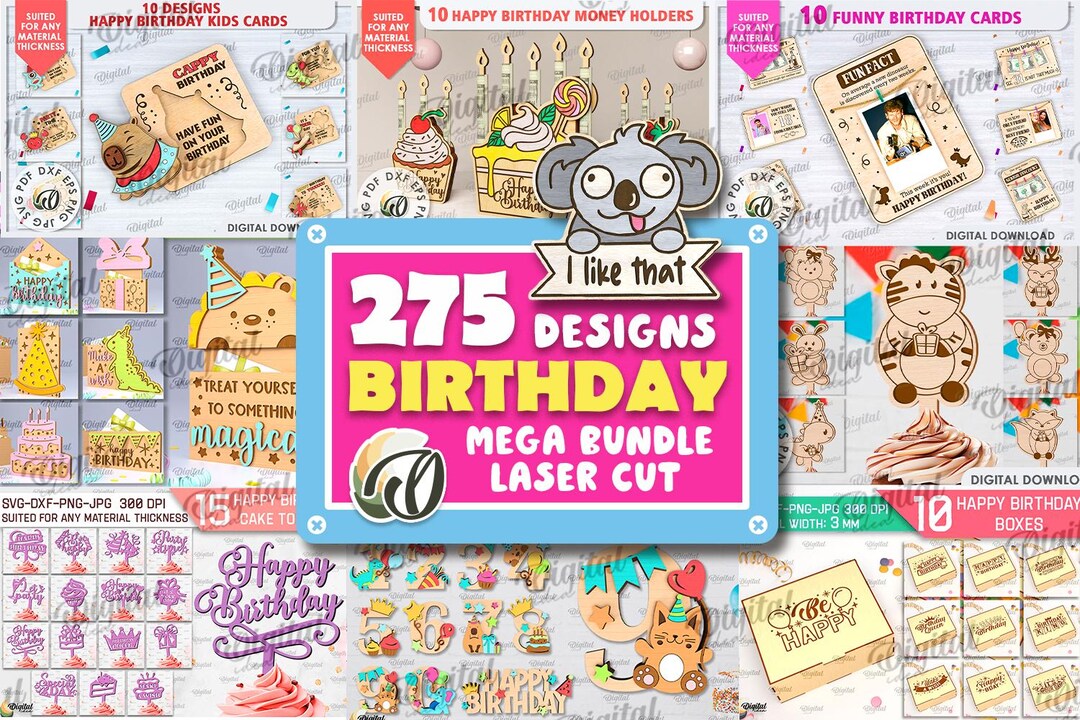 3D Birthday Laser Cut Mega Bundle, 275 Happy Birthday Designs, B-day ...