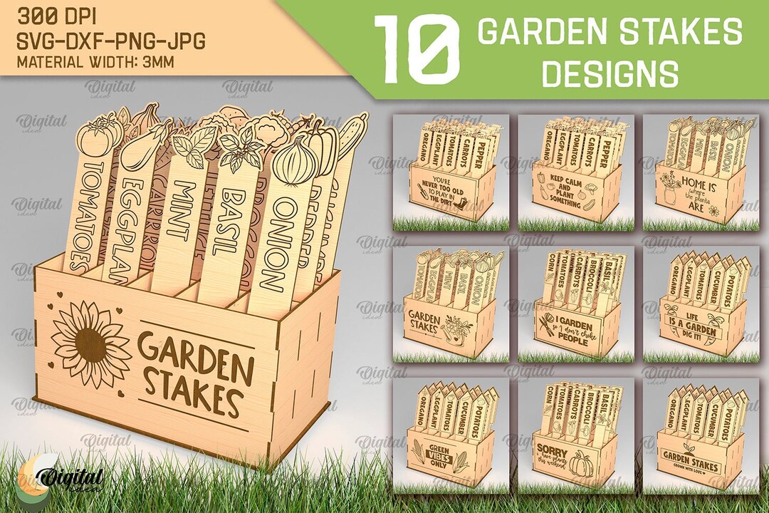 3D Garden Stakes Bundle, 3D Laser Cut, Vegetable Stakes Holder SVG ...