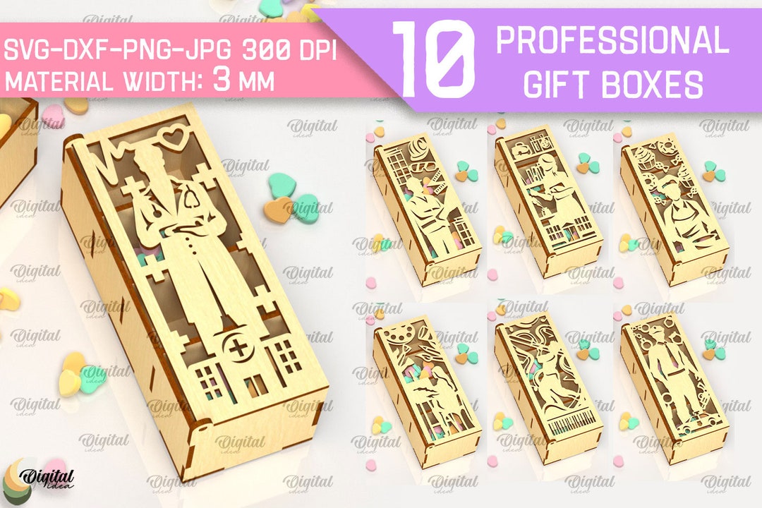 3D Professional Gift Boxes Laser Cut Bundle, Candy Holder Lasercut ...