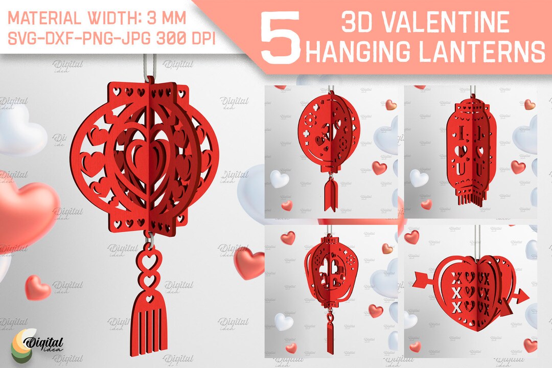 3D Valentine's Day Hanging Lantern Bundle, Valentine Ornament Lasercut ...