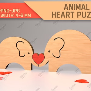 Wooden Elephant Love Puzzle, 3D Laser Cut Animals With Hearts, Cute ...