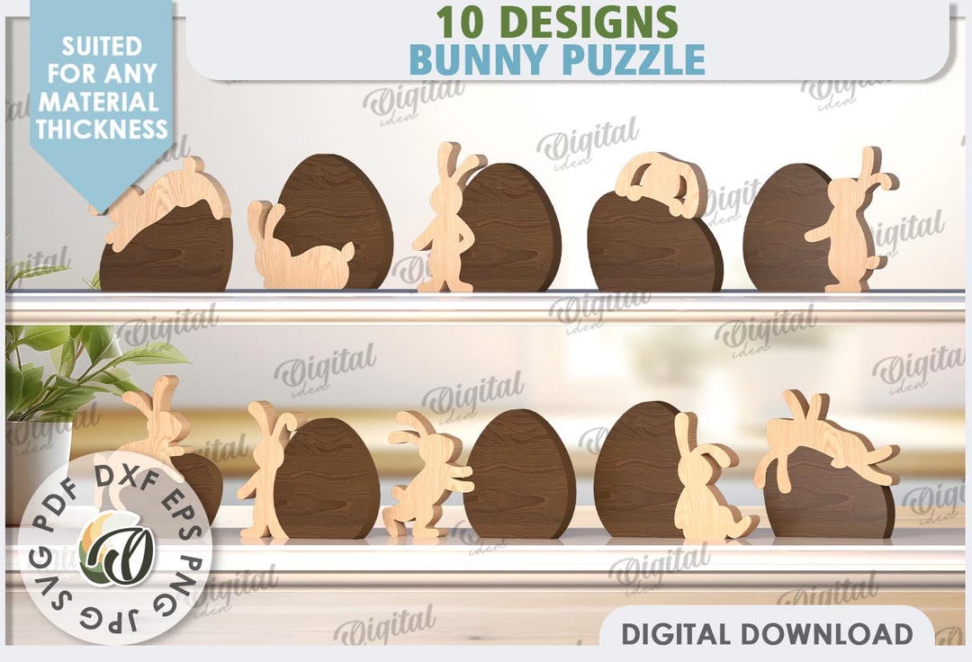 3D Bunny Puzzles Bundle, Cute Bunnies Puzzle Laser Cut, Wooden Easter ...