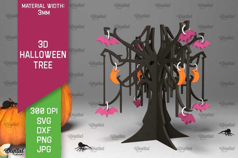 3D Halloween Trees Bundle, Halloween Stands With Ornaments Laser Cut ...