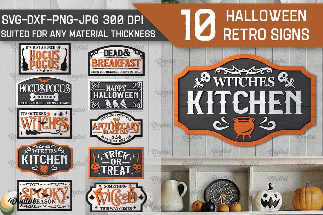 3D Halloween Retro Signs Bundle, Vintage Layered Sign Laser Cut, Happy ...