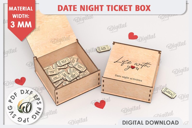 3D Date Night Ticket Boxes Bundle, Personalized Valentine's Day Date ...