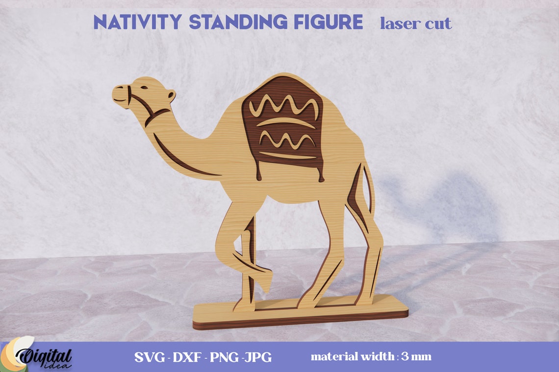 Camel Standing Figurine, 3D Laser Cut, Wooden Stand, Standing Piece Svg ...