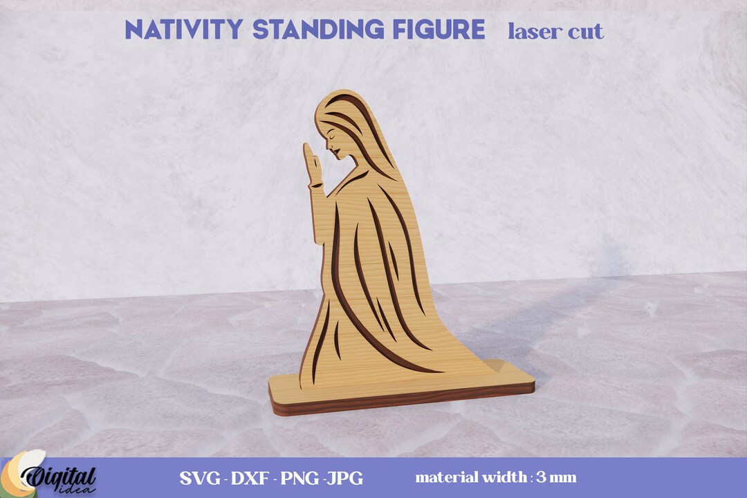 Virgin Mary Standing Figurine, 3D Laser Cut, Wooden Stand, Standing ...