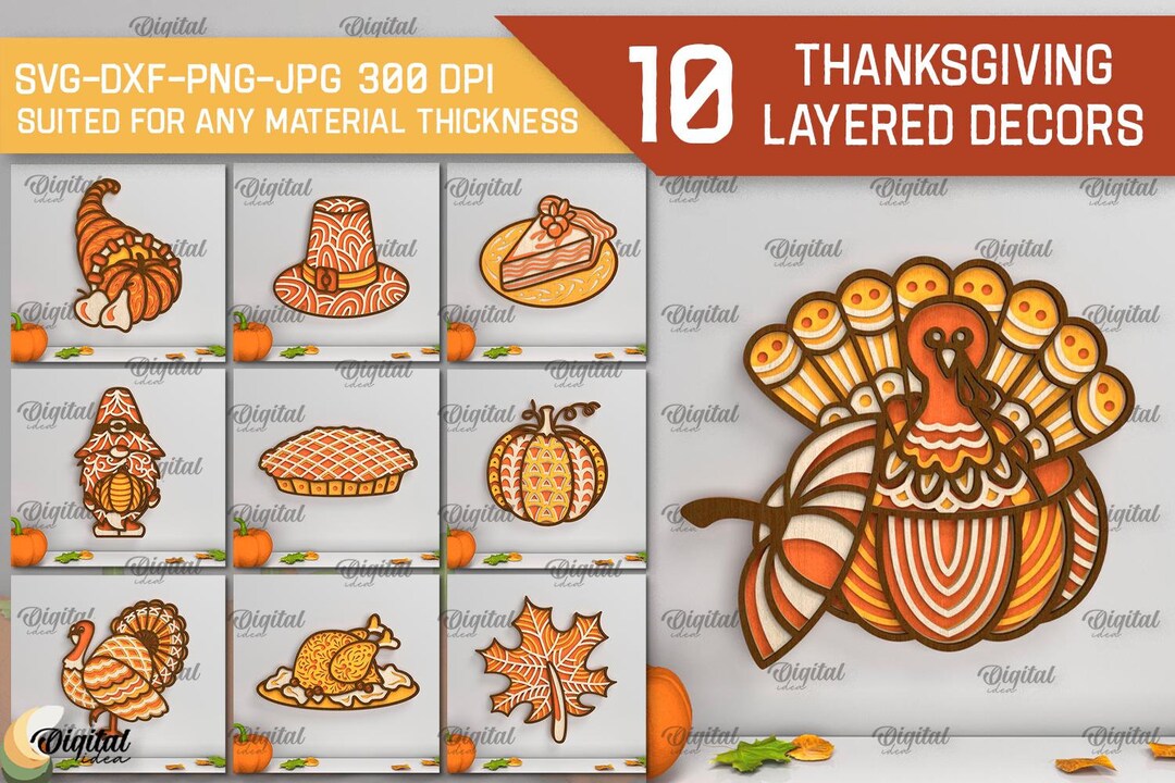 3D Thanksgiving Layered Decor Bundle, Wooden Wall Hanger Laser Cut ...