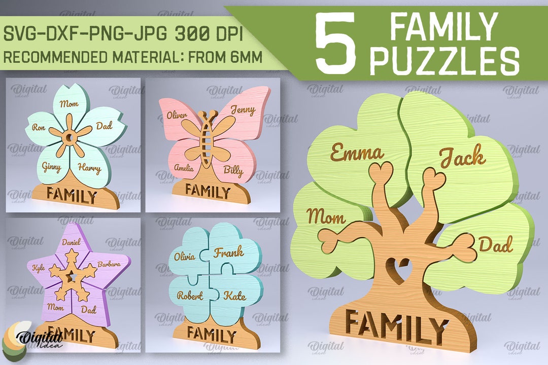 Wooden Family Puzzle, up to 5 Children, 3D Laser Cut Family Puzzle ...