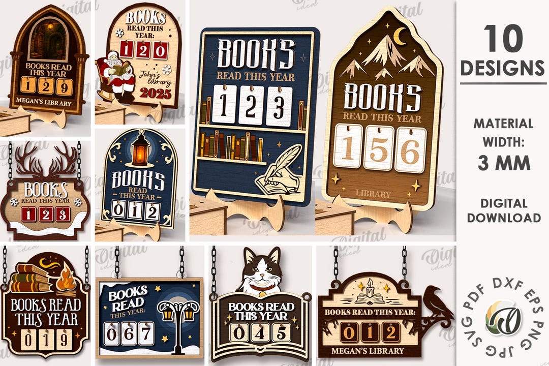 3D Book Tracker Signs Bundle, Sign With Stand Laser Cut Files, Reading ...