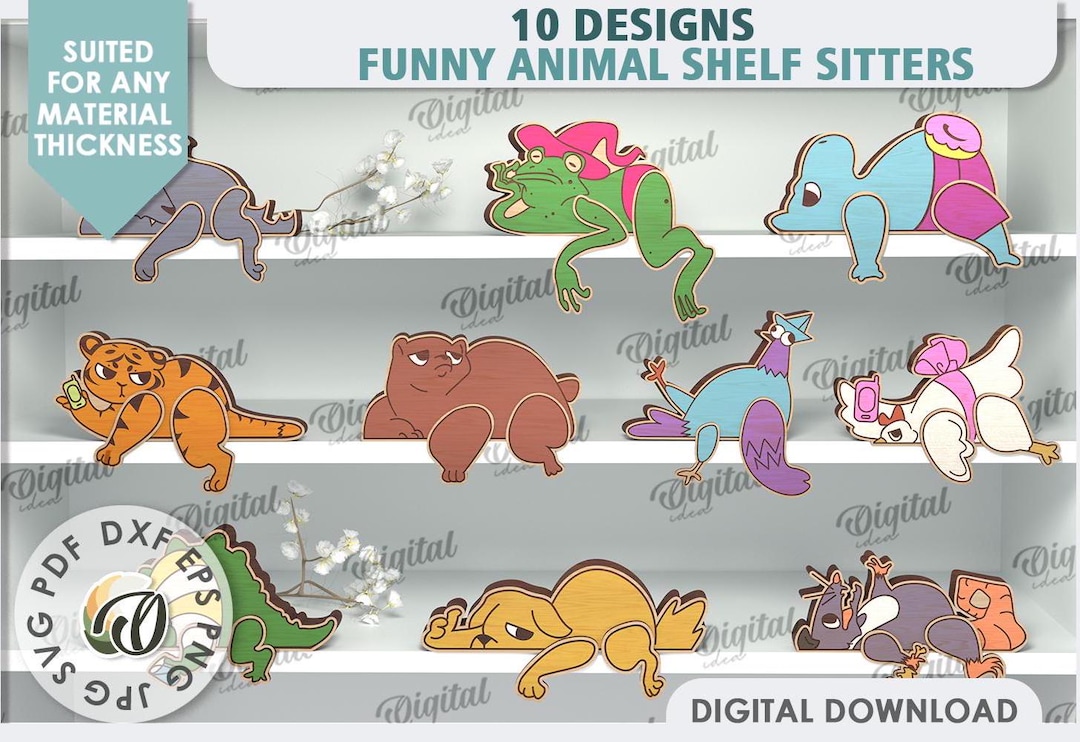 3d Funny Animal Shelf Sitters Laser Cut Bundle, Wooden Animal Shelf ...