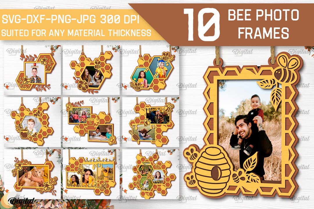 3D Bee Photo Frames Bundle, Wooden Honey and Bee Picture Frame Laser ...