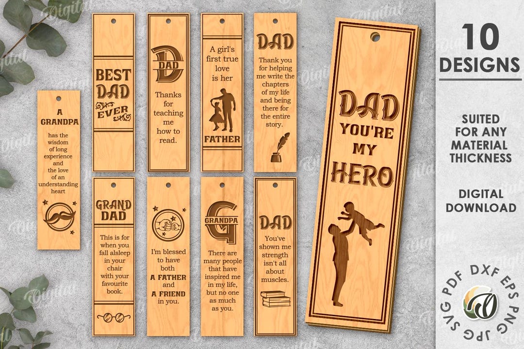 Father's Day Bookmarks Bundle, Engraved Bookmark Laser Cut, Fathers Day ...