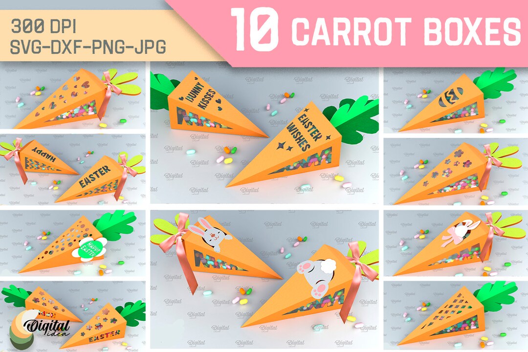 Easter Carrot Boxes Papercut Bundle, Bunny Box Template, 3D Paper Cut ...