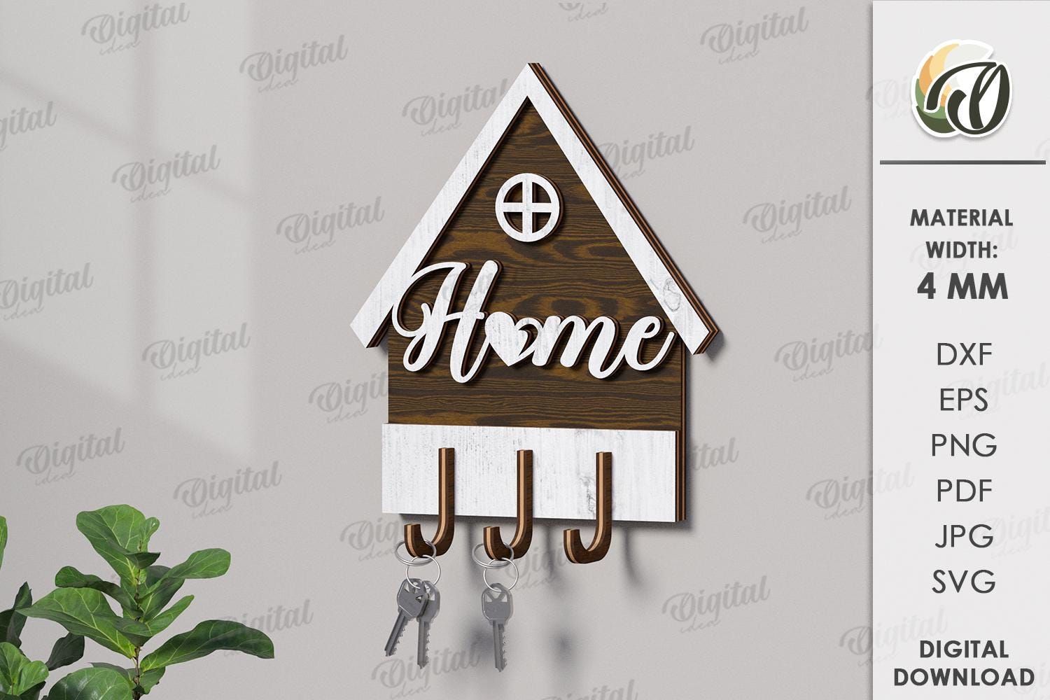 3D House Key Holders Bundle, House Keychain Rack With Hooks Laser Cut ...