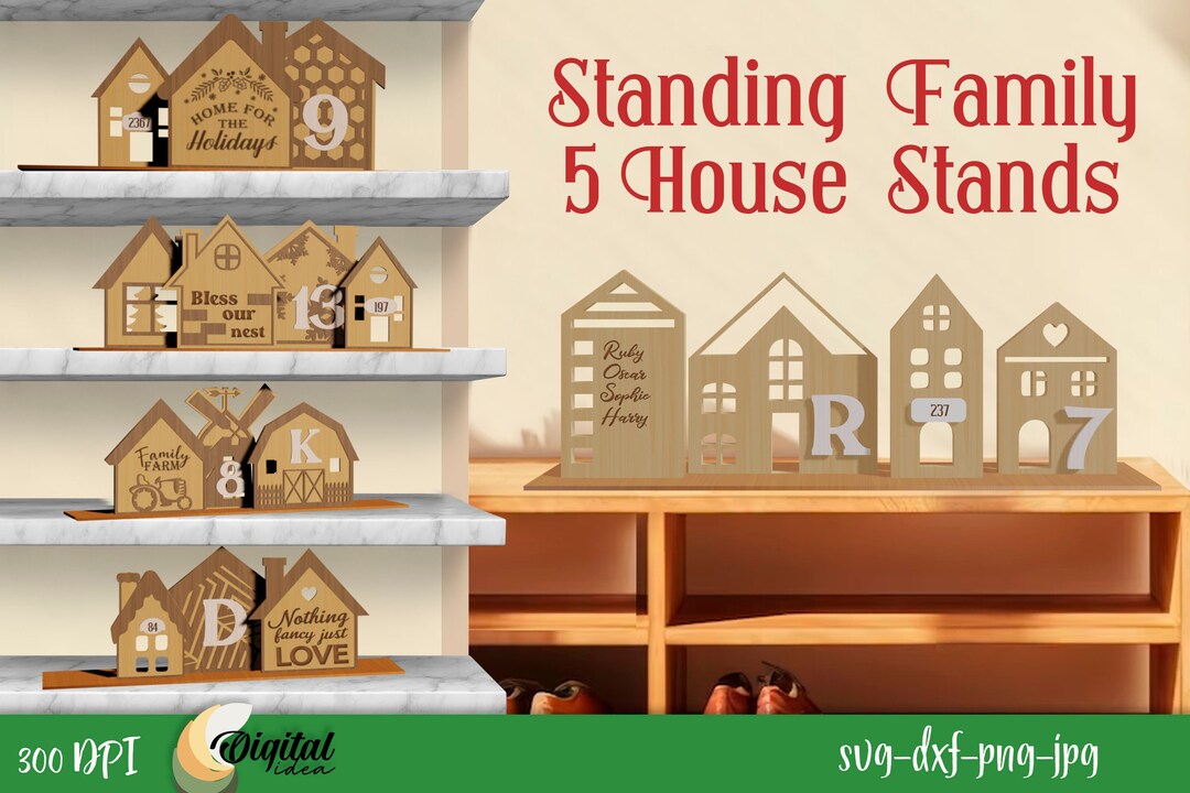 Houses Stands Laser Cut Bundle, Standing Laser Cut File, Personalized ...