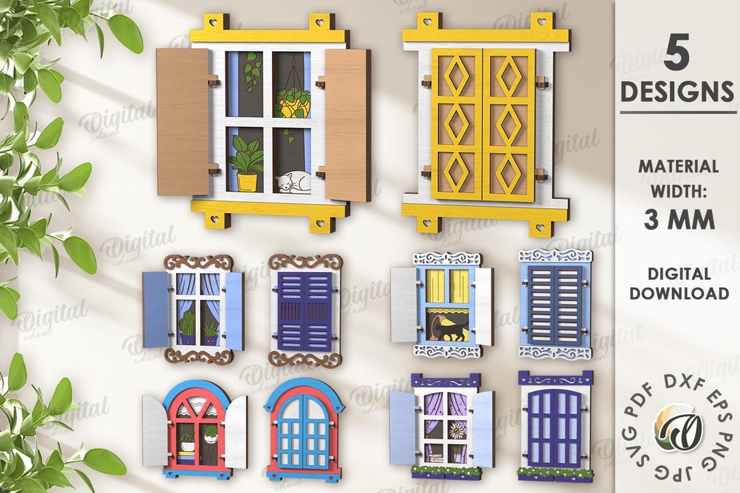 3D Decorative Window Ornaments Bundle, Closing Window Laser Cut ...