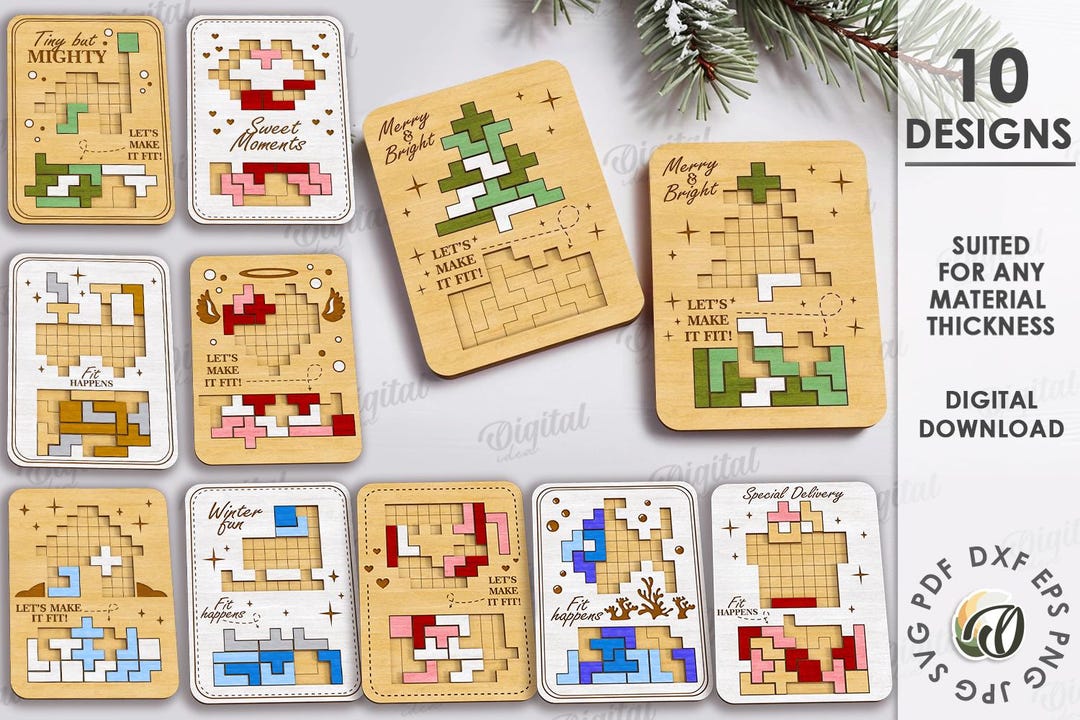3D Wooden Puzzle Game Bundle, Puzzle Game Laser Cut, Christmas Puzzle ...