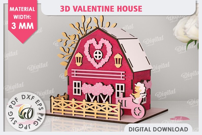 3D Valentine's Day Houses Bundle, Valentine Decors Laser Cut, Love ...