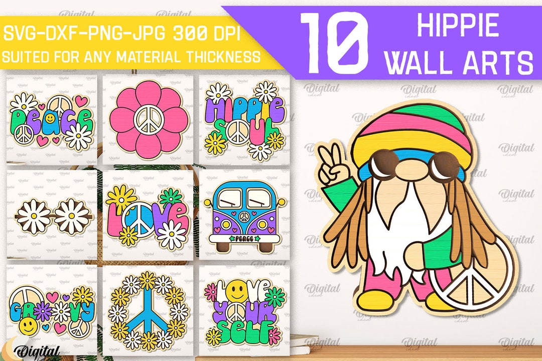 Hippie Wall Art Bundle, Groovy Wall Sign Laser Cut, Hippie Wooden Decor ...