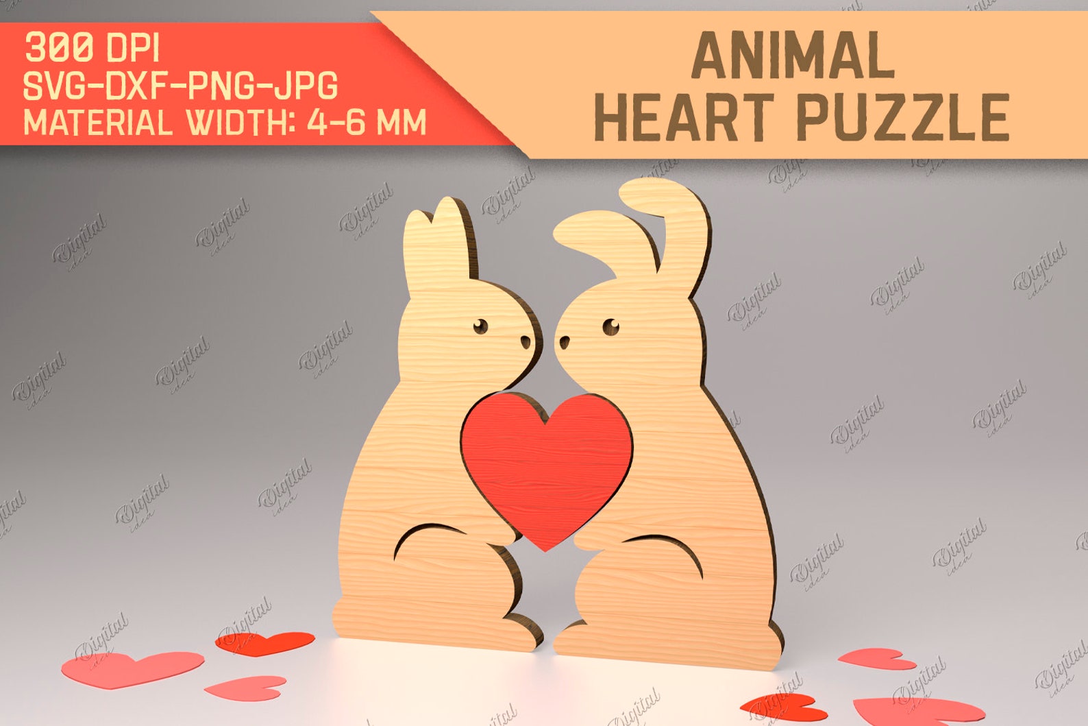 Wooden Animal Love Puzzle Bundle, 3D Laser Cut Animals With Hearts ...