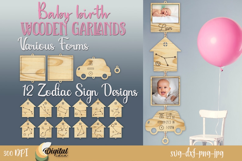 Custom Baby Birth Template Garland Bundle, Newborn Chart, Baby Stats ...