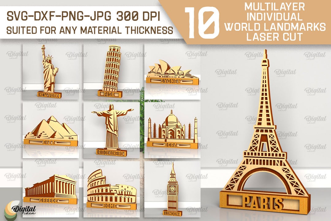 3D World Landmark Stands Bundle, World Landmarks Laser Cut, Popular ...