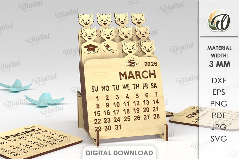 3D Layered Calendars With Stand 2026 Bundle, Calendar Laser Cut Files ...