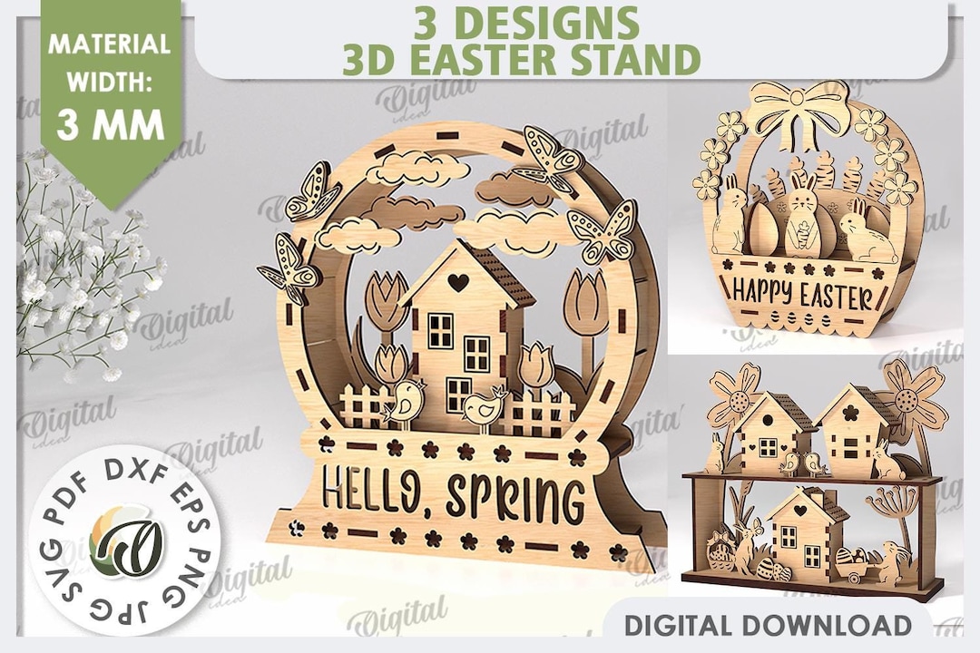 3D Easter Stands Bundle, Easter Shelf Sitter Laser Cut, Wooden Spring Home Decor Svg, Standing ...