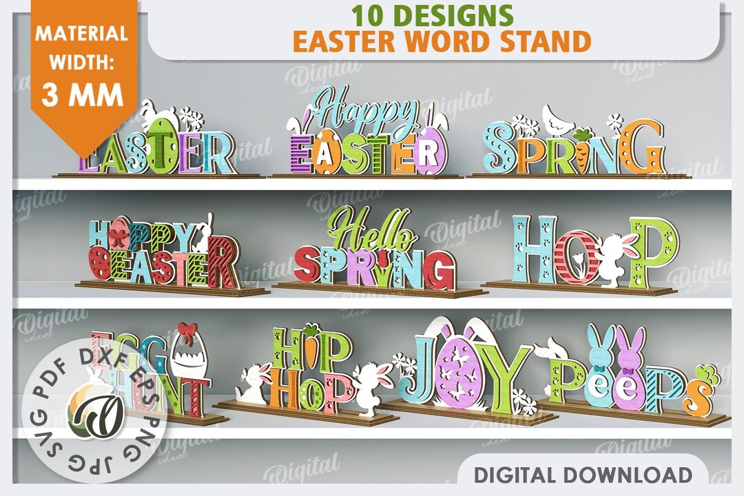3D Easter Word Stands Bundle, Layered Easter Decoration Laser Cut ...