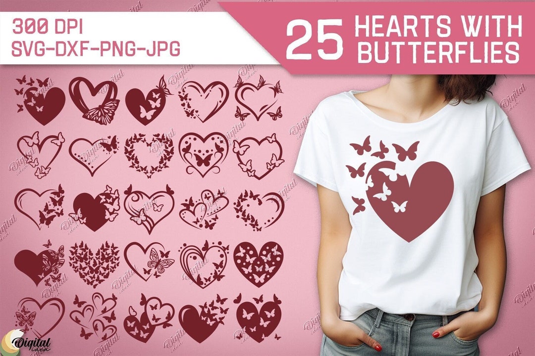 Butterfly Hearts SVG Bundle, Heart Svg, Butterfly Svg, Hearts With ...