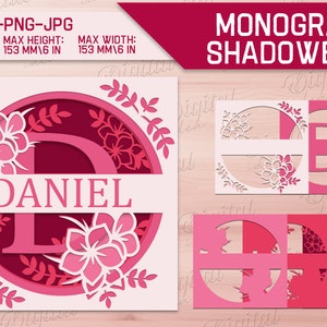 Shadow Box Split Monogram Alphabet Bundle, Floral Shadow Box Paper Cut ...