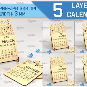 Layered Calendar With Stand Bundle, 3D Calendar Laser Cut, Cute Animal ...