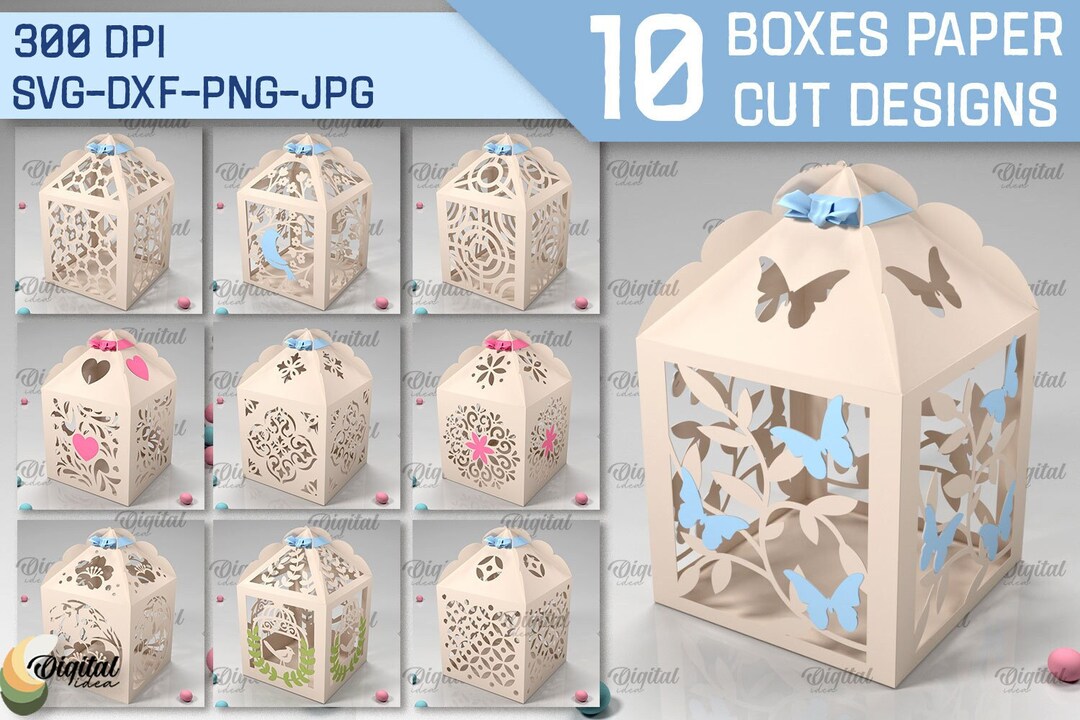 Decorative Boxes Papercut Bundle, Box Template, 3D Paper Cut SVG, Candy ...