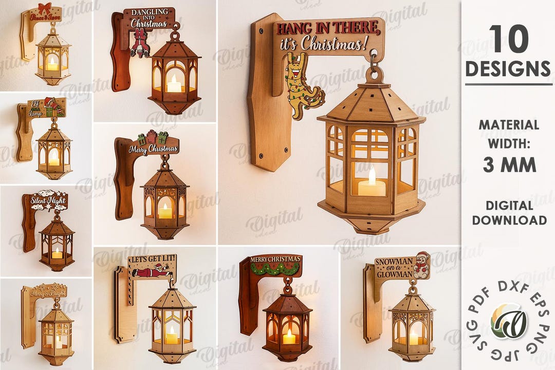 3D Christmas Wall Lamps Bundle, Xmas Candle Holder on a Wall Bracket ...