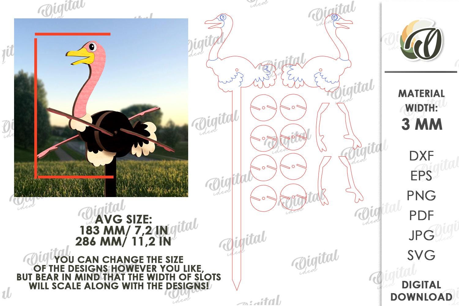 3D Garden Whirligig Decor, Lawn Wind Spinner Laser Cut, Ostrich, Emu ...