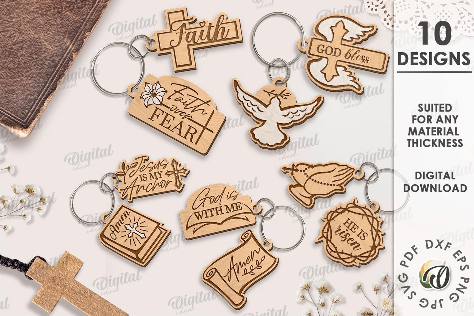 Religious Keychains Bundle, Christian Keychain Laser Cut, Wooden Key ...