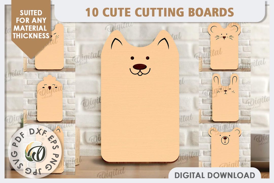 Cute Cutting Boards Bundle, Kitchen Cutting Board Laser Cut, Wooden ...