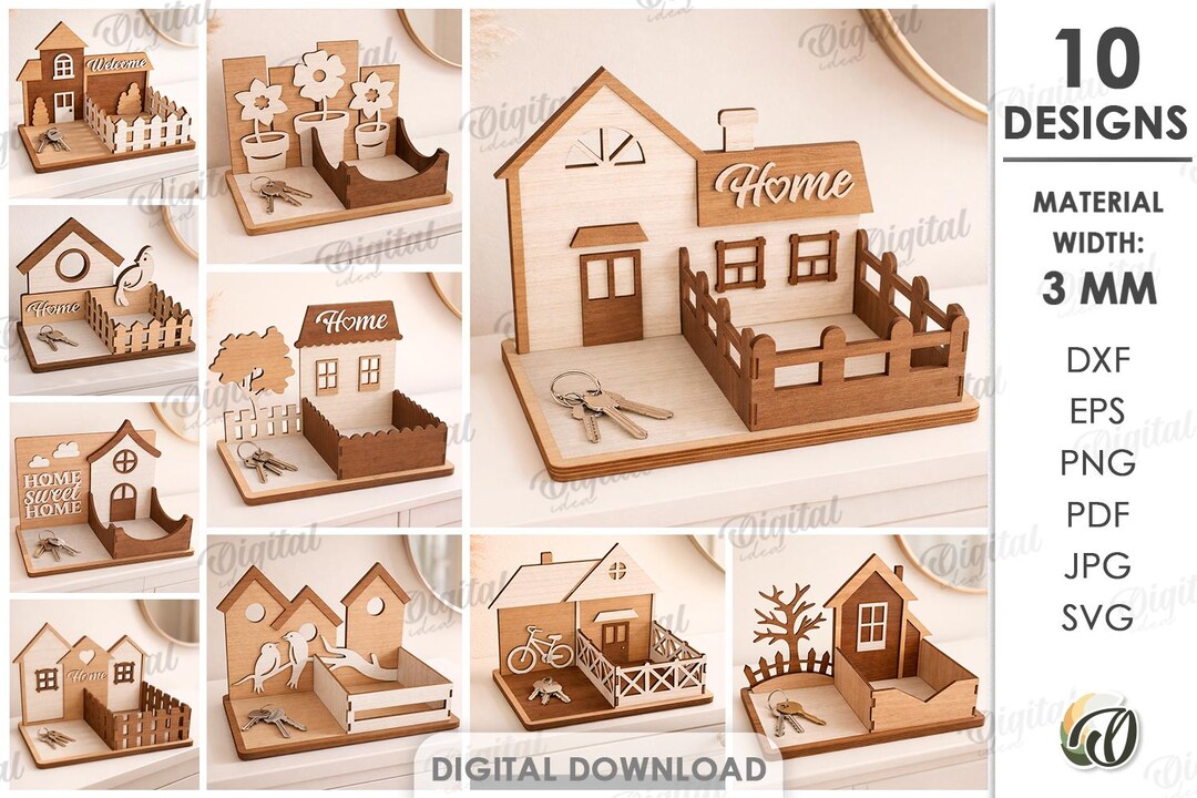 3D Home Decors Bundle, Key Tray Laser Cut Files, Wooden Key Keeper ...