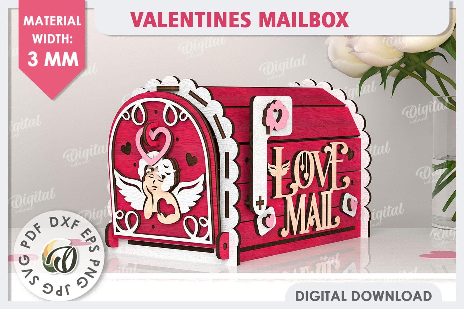 3D Valentine's Day Mailboxes Bundle, Valentine Love Mail Laser Cut ...