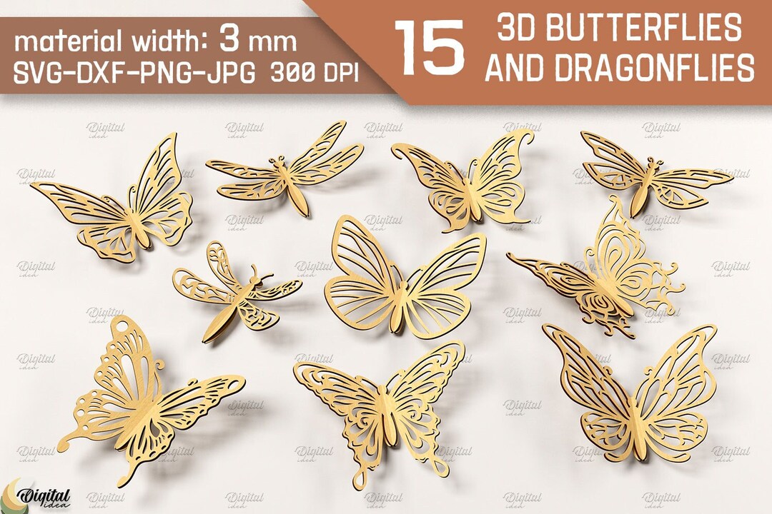 3D Butterflies and Dragonflies Bundle, 3D Butterfly Lasercut, Dragonfly ...