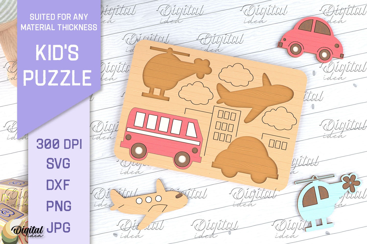 Wooden Transport Puzzle, 3D Laser Cut Puzzle SVG, Kids Puzzles ...
