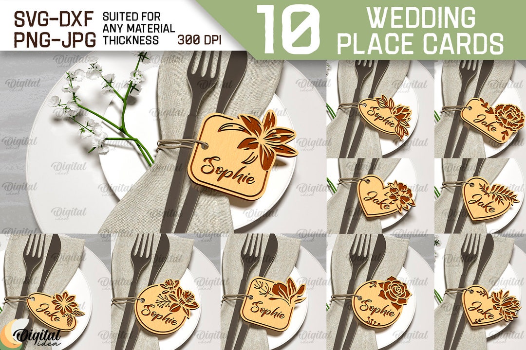Wedding Place Name Bundle, Table Name Cards Laser Cut, Engraved Name ...