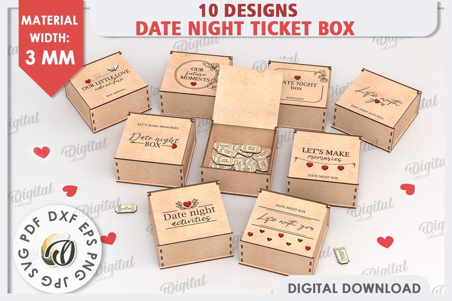 3D Date Night Ticket Boxes Bundle, Personalized Valentine's Day Date ...