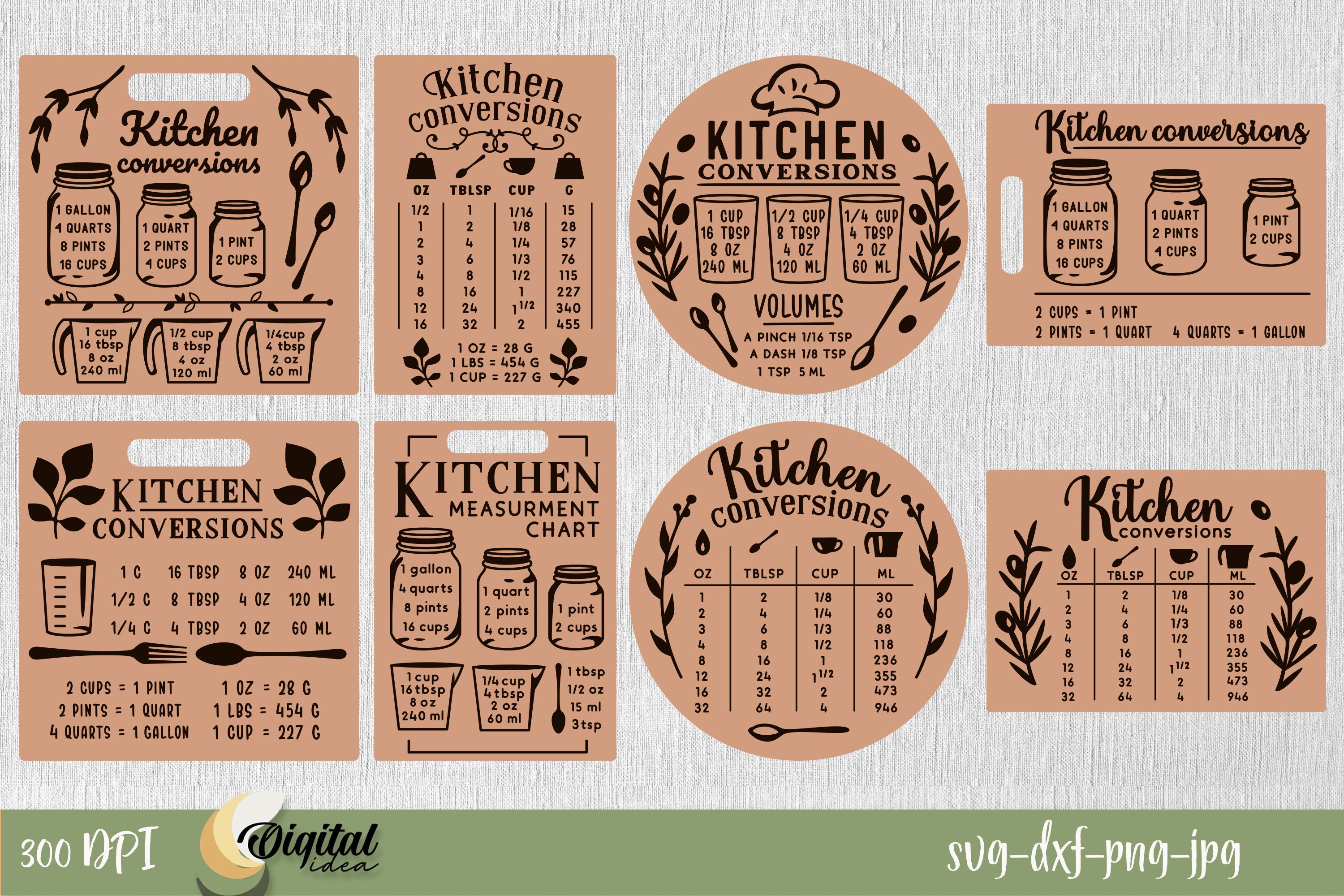 Kitchen Conversions SVG Bundle, Cutting Boards Laser Cut, Cooking ...