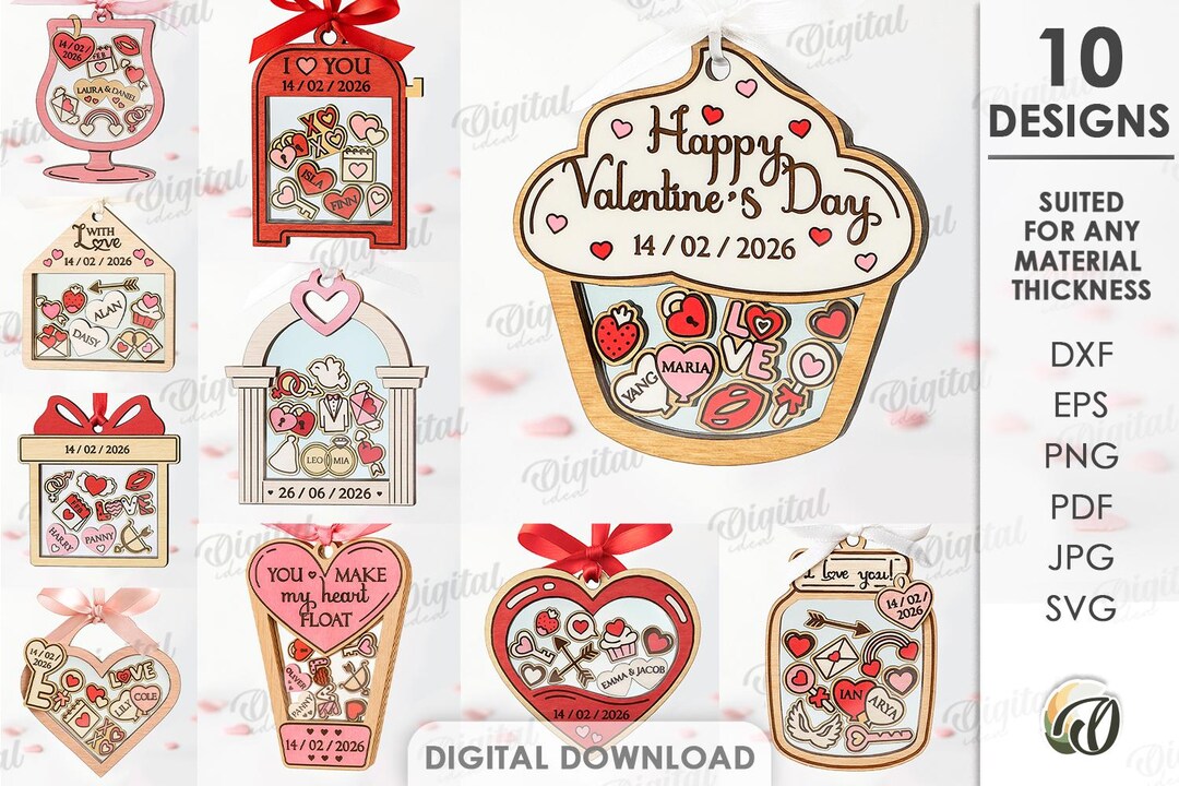 3D Valentine's Day Shakers Bundle, Love Ornament Laser Cut ...