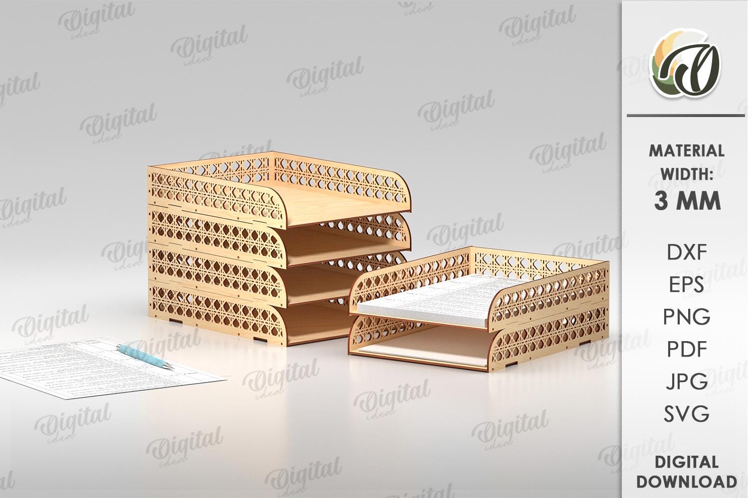 3D Stacking Paper Trays Bundle, Paper Holder Laser Cut, Stackable Desk ...