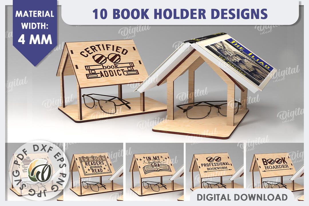 3D Book Holders Bundle, Book Rest Laser Cut, Reading Quotes Svg, Wooden ...